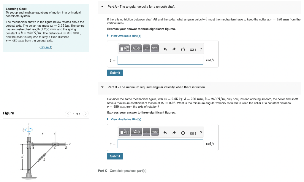 Solved - Part B - The minimum required angular velocity when | Chegg.com