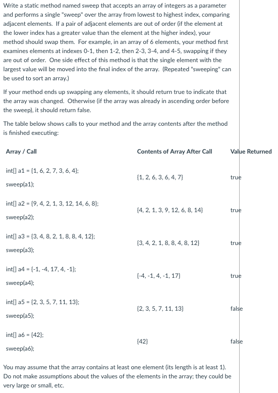 Solved Write a static method named sweep that accepts an | Chegg.com