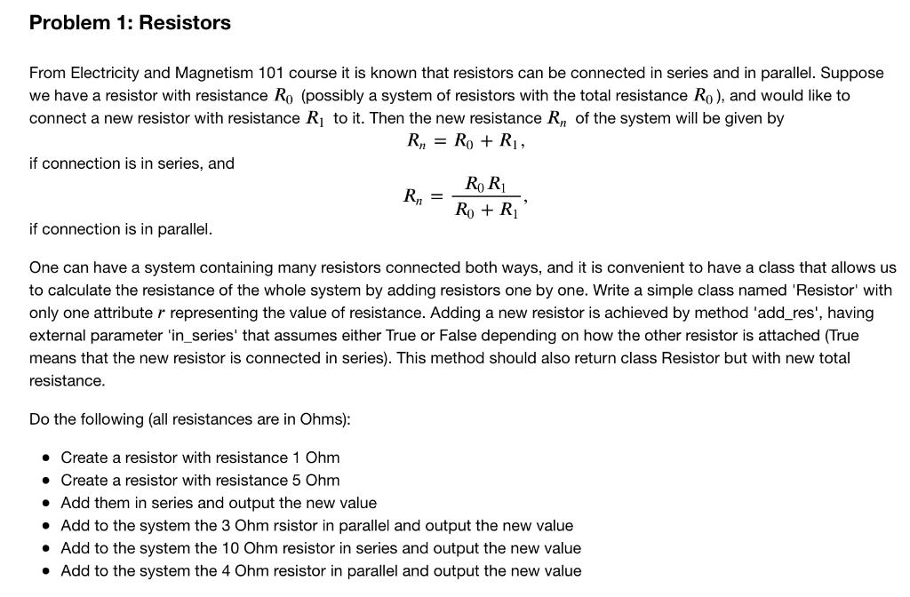 Solved Problem 1: Resistors From Electricity and Magnetism | Chegg.com