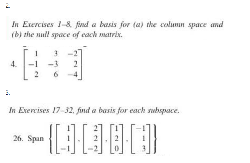 Solved In Exercises 1-8, find a basis for (a) the column | Chegg.com