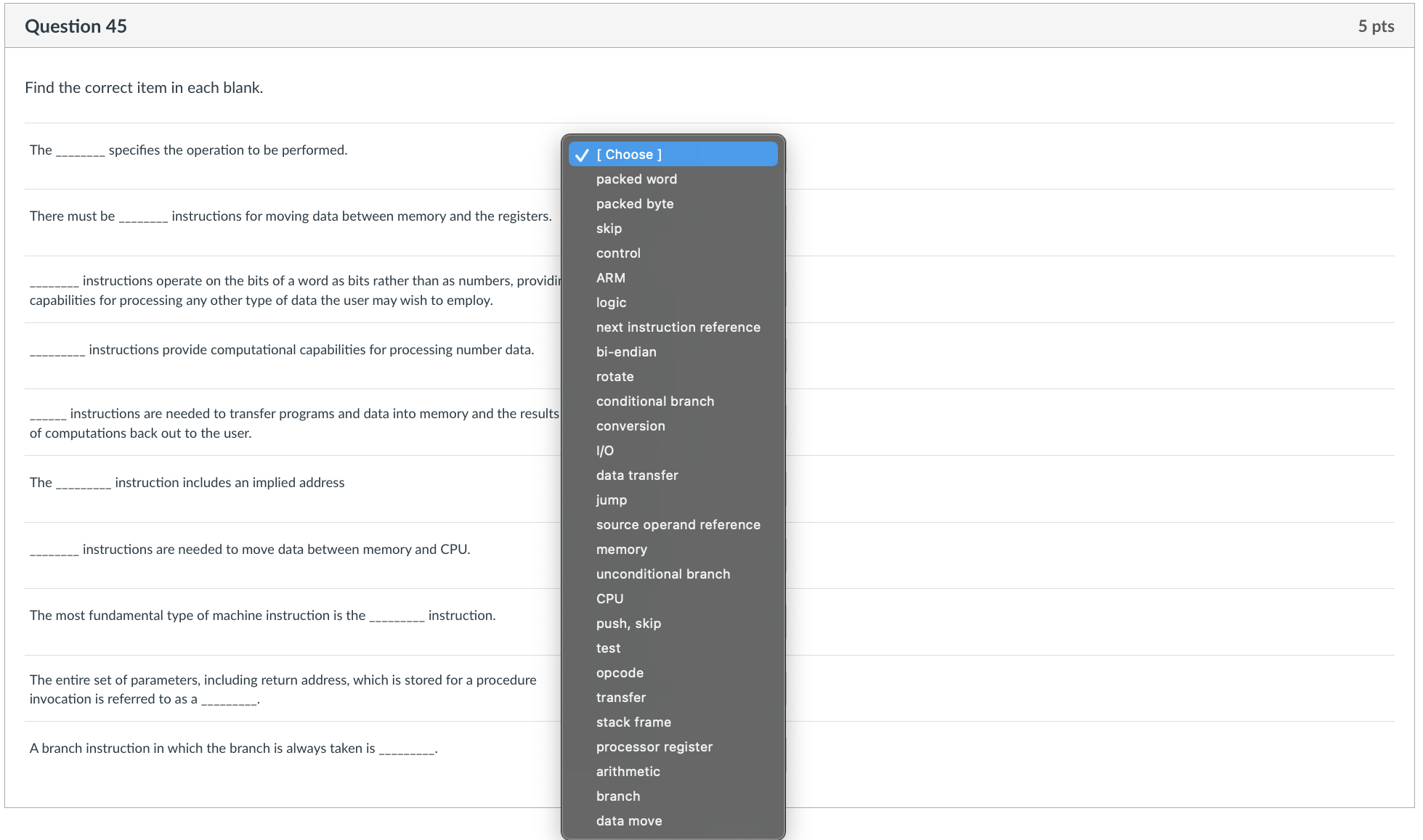 Solved The specifies the operation to be performed. There | Chegg.com