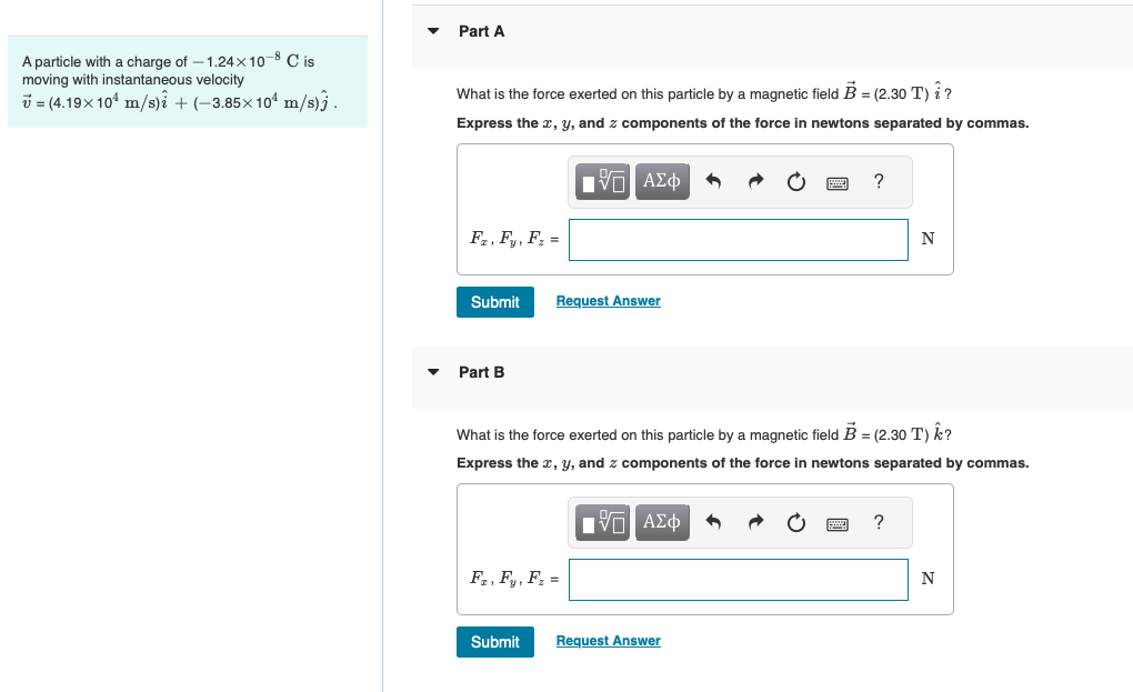 Solved Part AA particle with a charge of -1.24×10-8C | Chegg.com