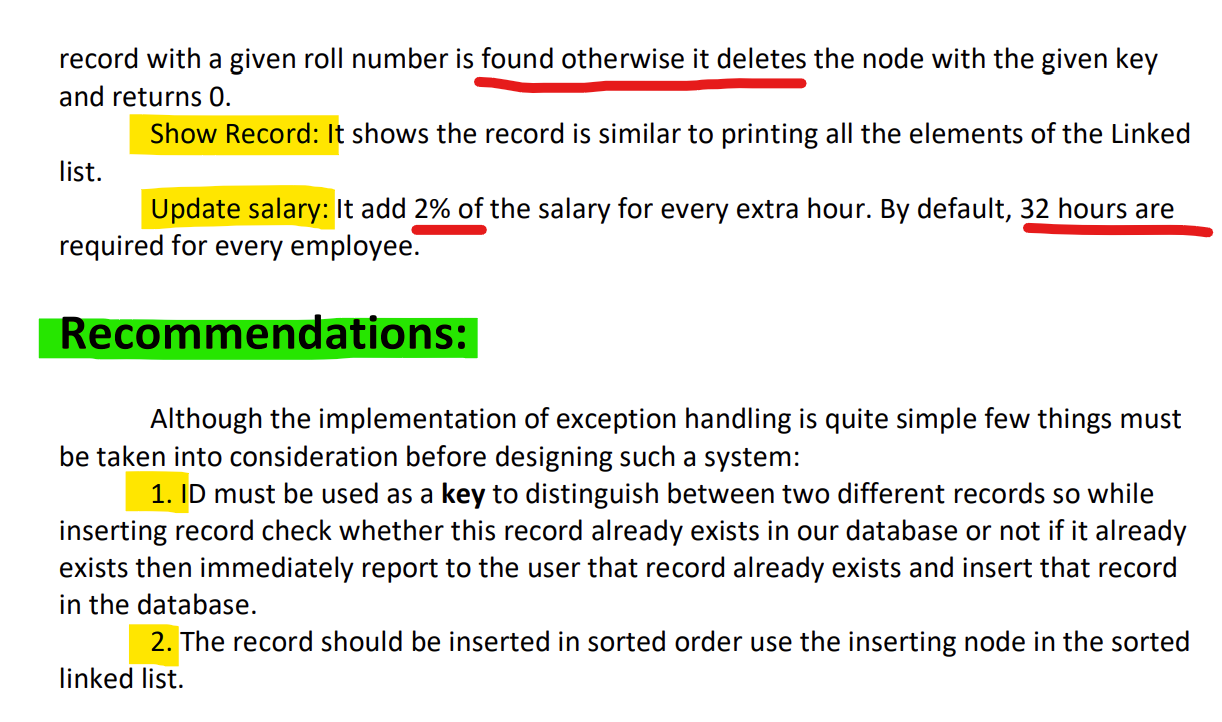 Solved Employee record management system using linked list | Chegg.com