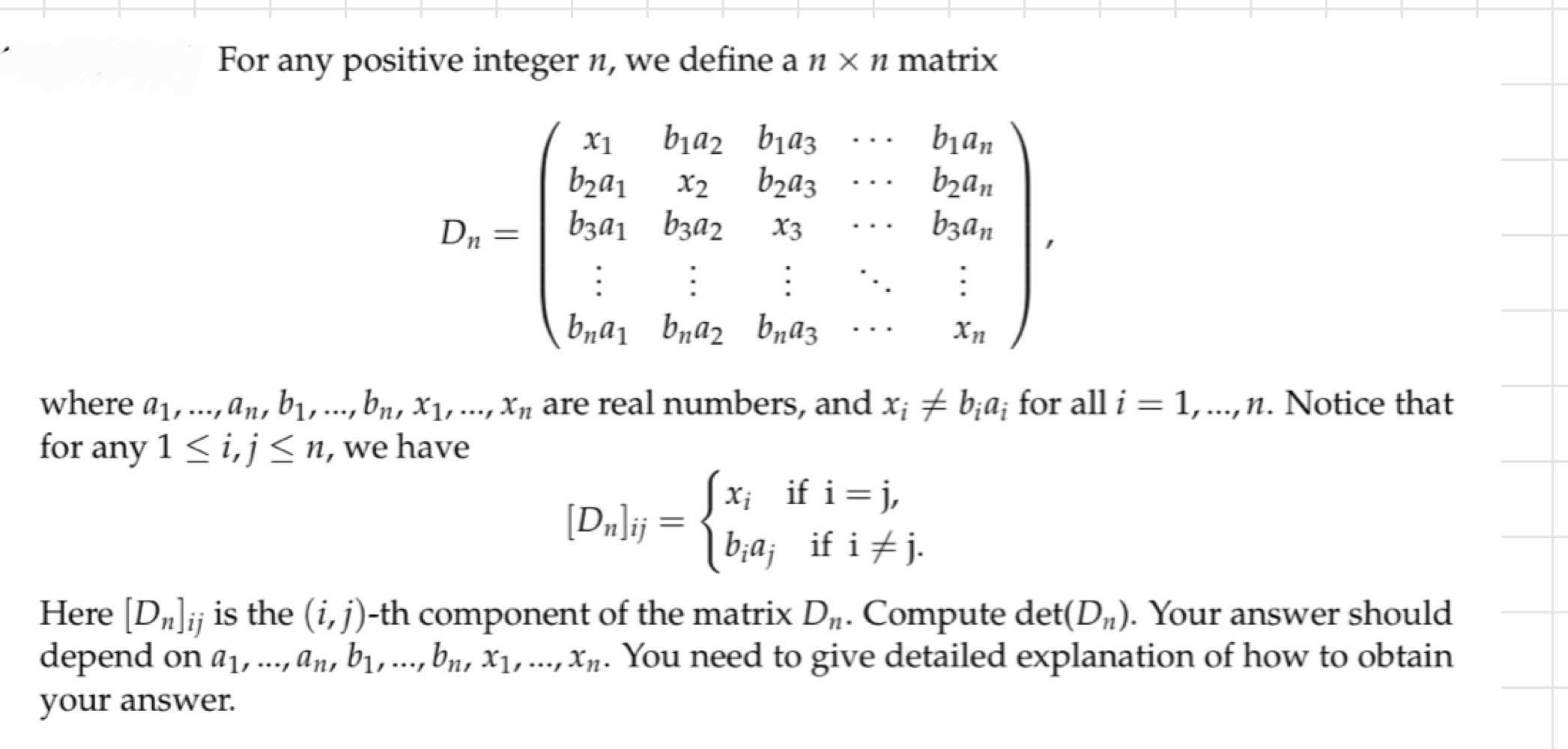 Solved For any positive integer n, we define a n×n matrix | Chegg.com