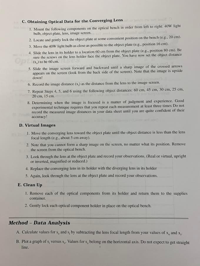 Solved Optical Lenses Experiment the optical bench is 120cm | Chegg.com