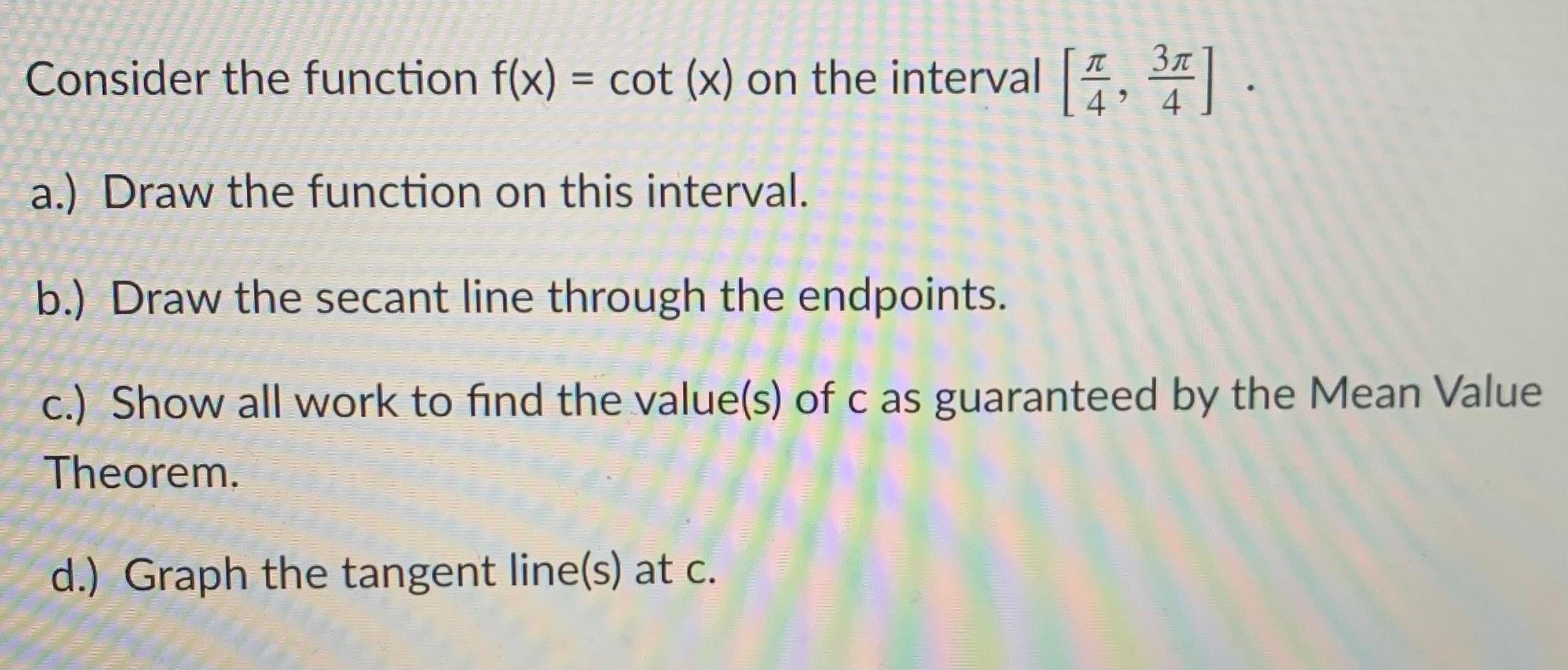 Solved Зл Consider the function f(x) = cot (x) on the | Chegg.com