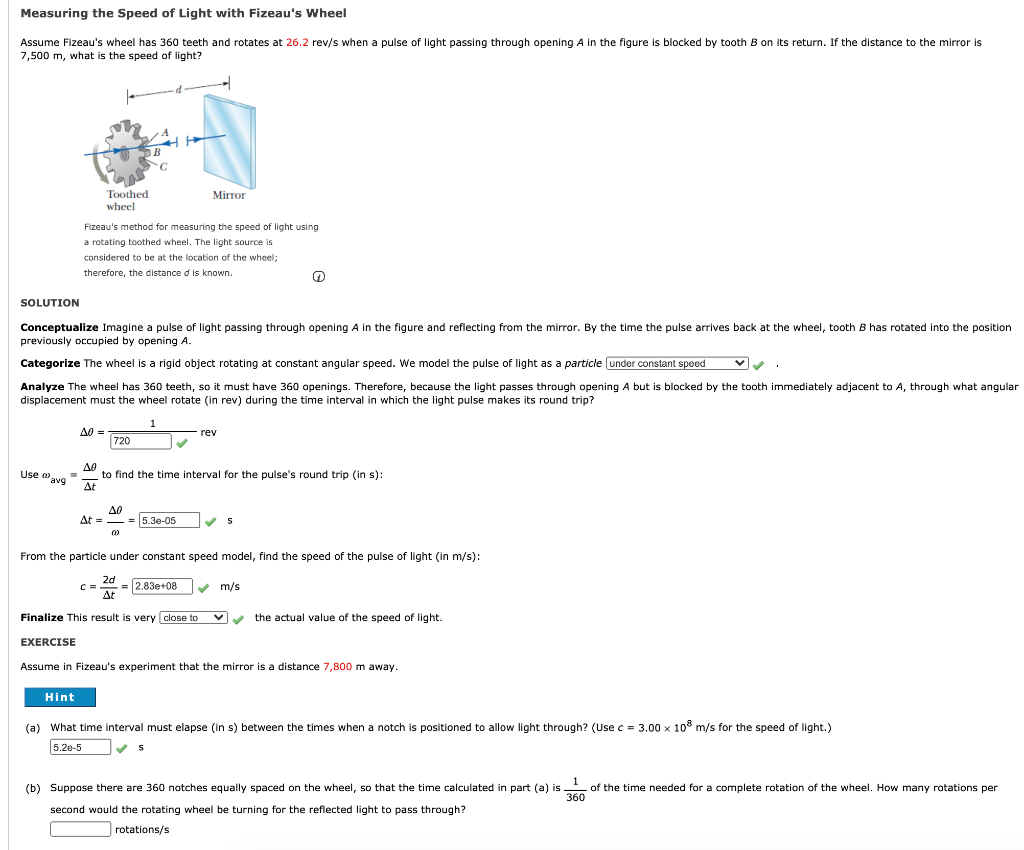 Solved Measuring the speed of Light with Fizeau's Wheel | Chegg.com