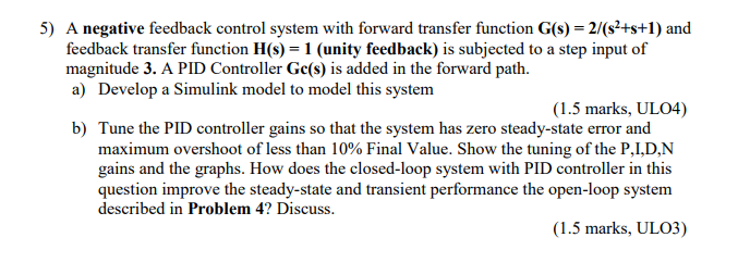 5) A negative feedback control system with forward | Chegg.com