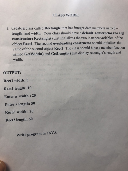 Solved 1. Create a class called Rectangle that has integer | Chegg.com
