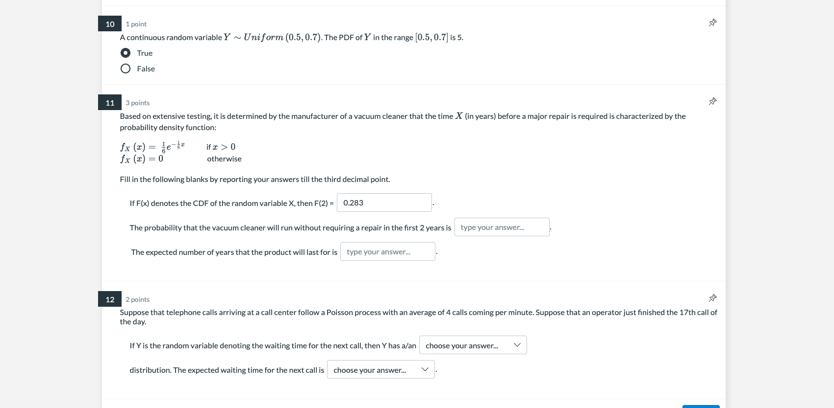 Solved 10 1 point A continuous random variable Y ~ Uniform | Chegg.com
