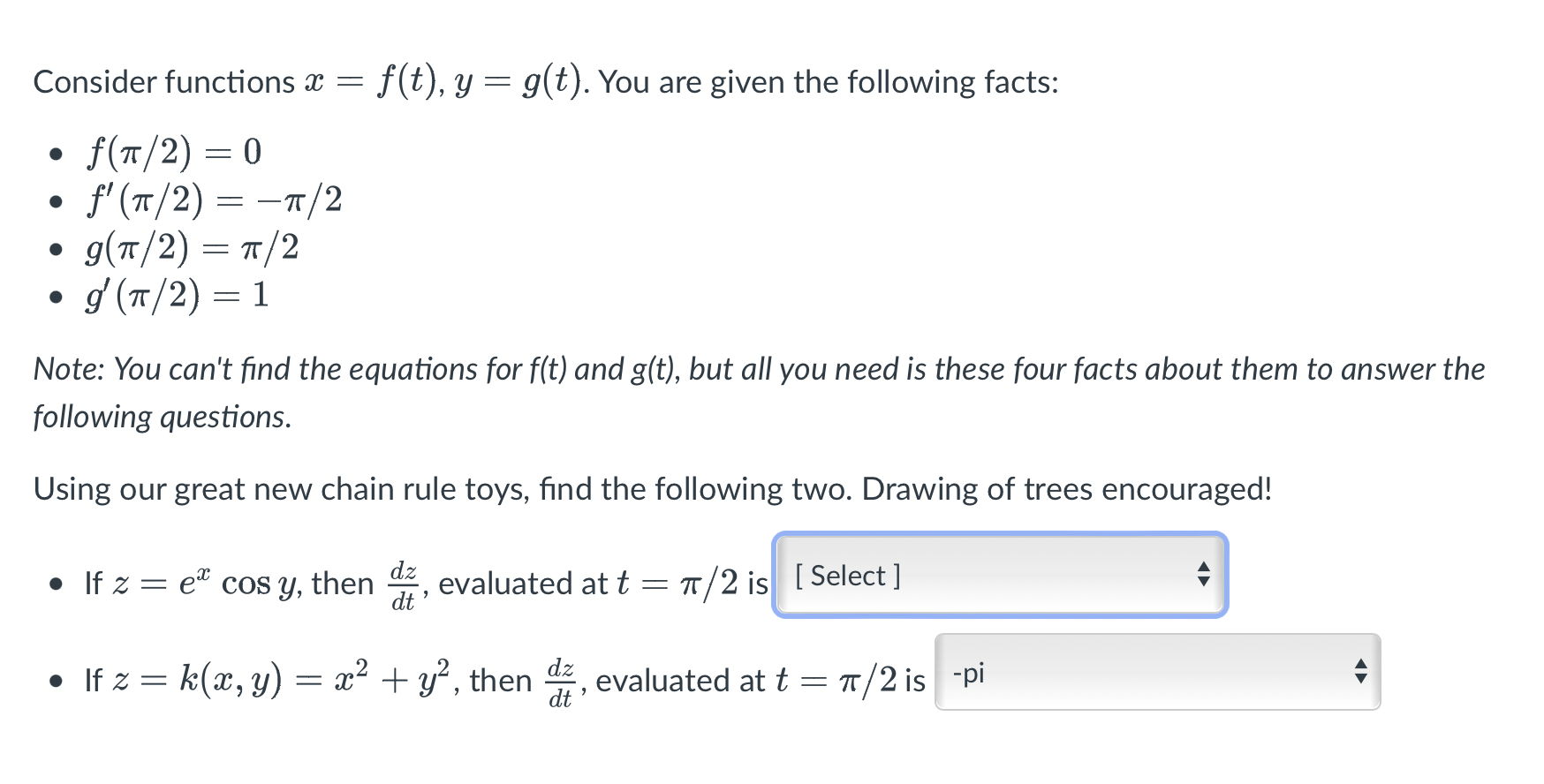 Solved Consider functions x=f(t),y=g(t). You are given the | Chegg.com