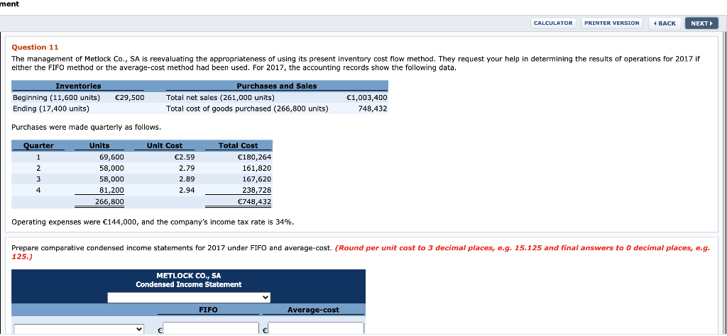 Solved ment CALCULATOR PRINTER VERSION 4 BACK NEXT Question | Chegg.com
