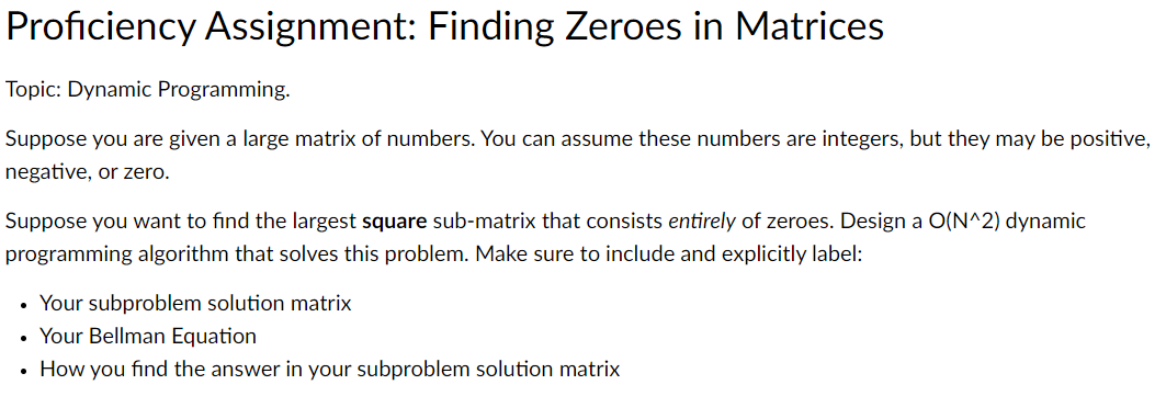 Solved Proficiency Assignment: Finding Zeroes in Matrices | Chegg.com