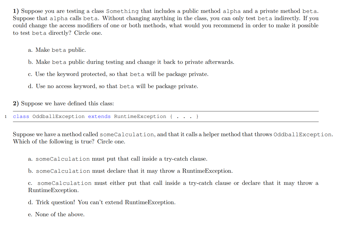 Solved 1) Suppose you are testing a class Something that | Chegg.com