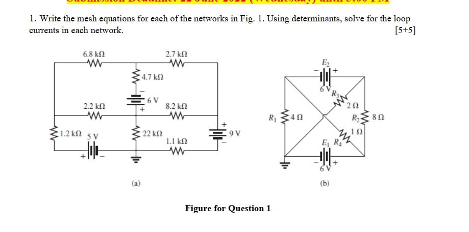 Solved 1. Write the mesh equations for each of the networks | Chegg.com