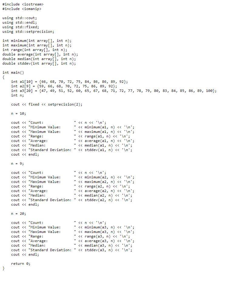 Solved Lab Project 1: Statistics For this project, write the | Chegg.com