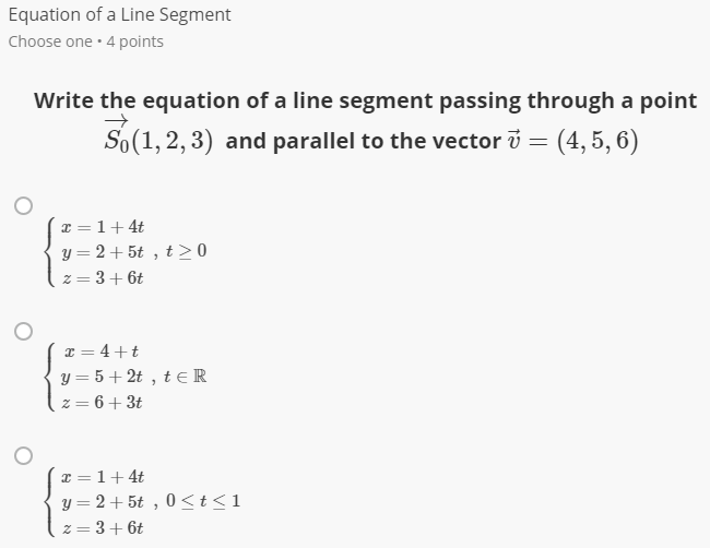 Solved Equation of a Line Segment Choose one - 4 points | Chegg.com