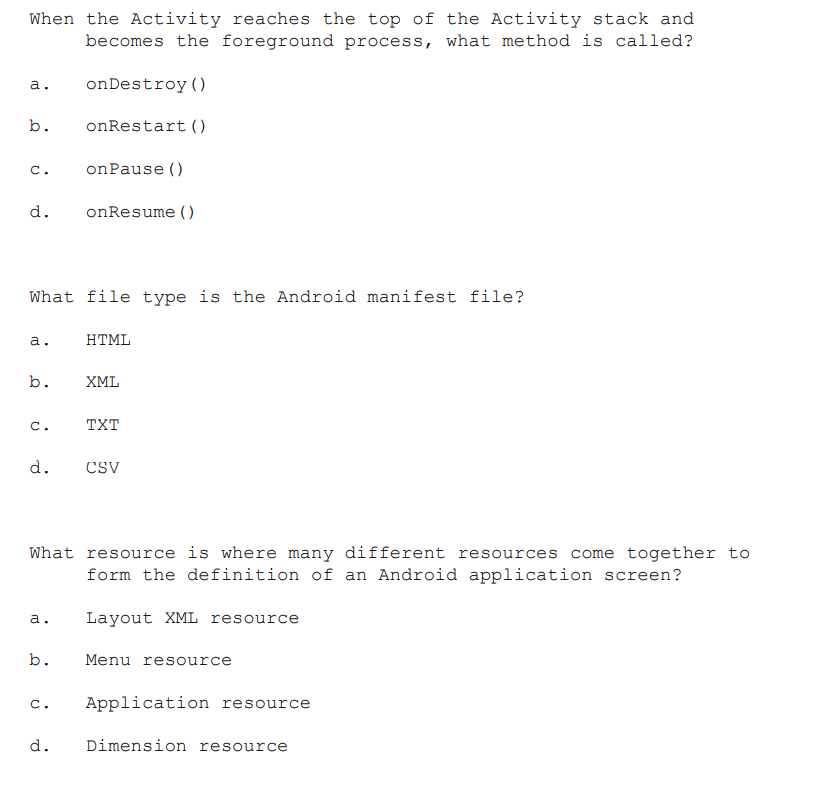 Solved 1) Android application main components are? 2) What | Chegg.com