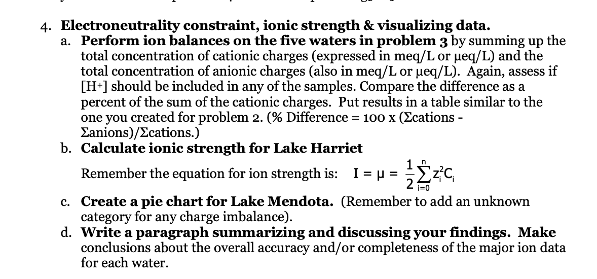 Solved 4. Electroneutrality constraint, ionic strength \& | Chegg.com