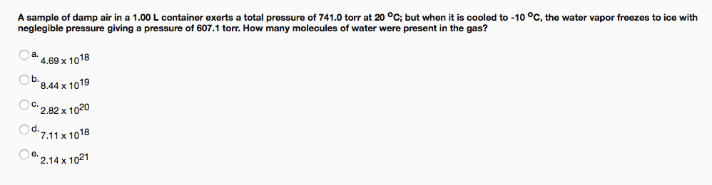 Solved A sample of damp air in a 1.00 L container exerts a | Chegg.com