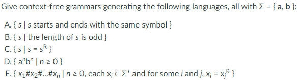 Solved Give context-free grammars generating the following | Chegg.com