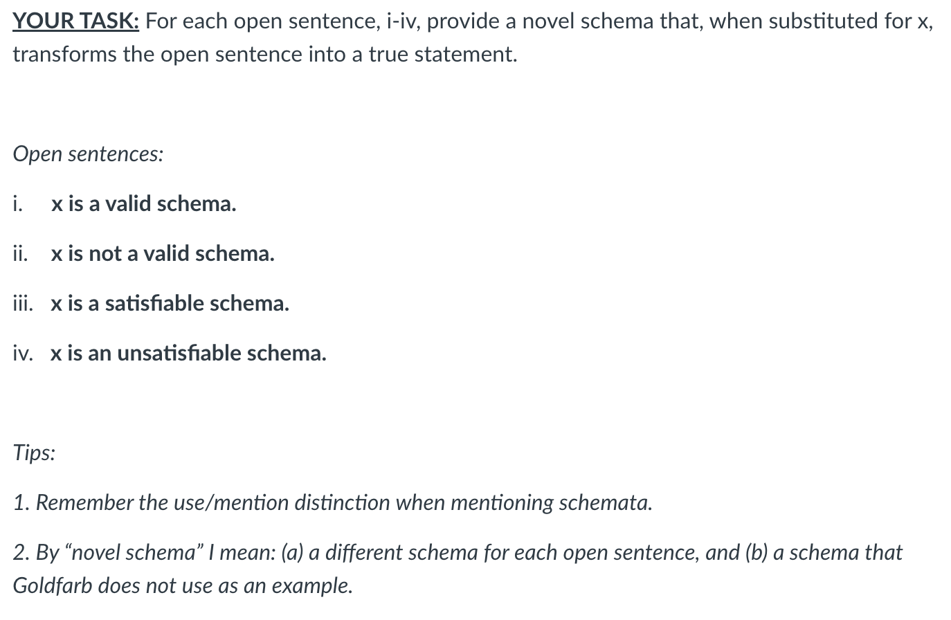 YOUR TASK: For each open sentence, i-iv, provide a | Chegg.com