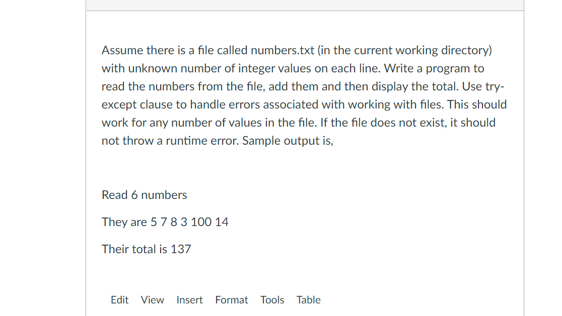 Solved Assume there is a file called numbers.txt (in the | Chegg.com