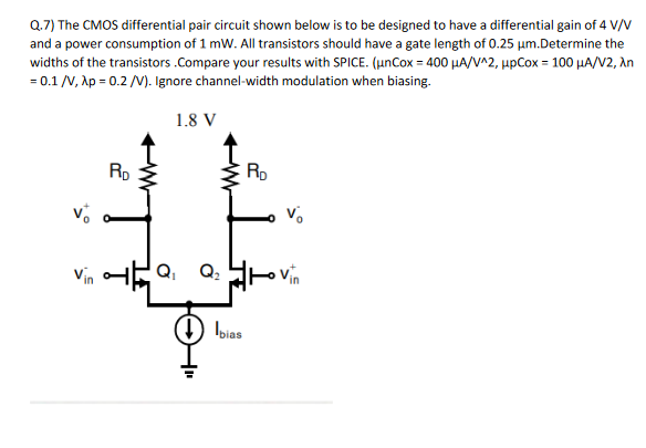 Solved Q.7) The CMOS differential pair circuit shown below | Chegg.com