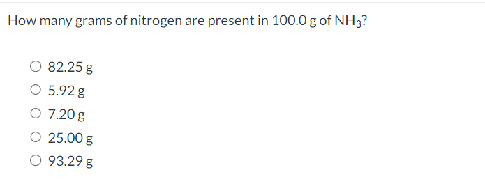 Solved How many grams of nitrogen are present in 100.0 ﻿g of | Chegg.com