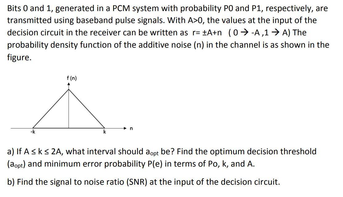 Solved Bits 0 and 1 , generated in a PCM system with | Chegg.com