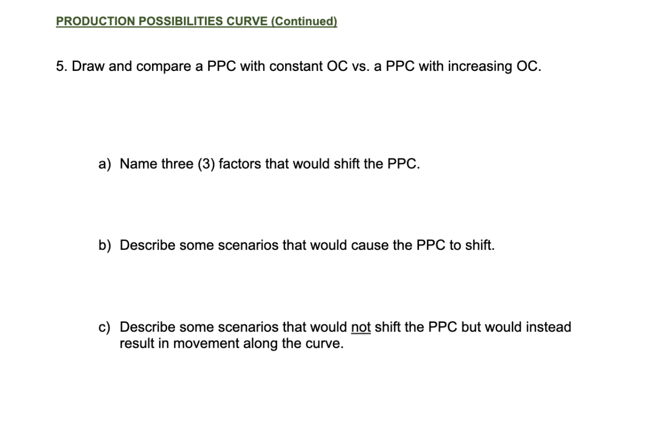 Solved PRODUCTION POSSIBILITIES CURVE (Continued) 5. Draw | Chegg.com