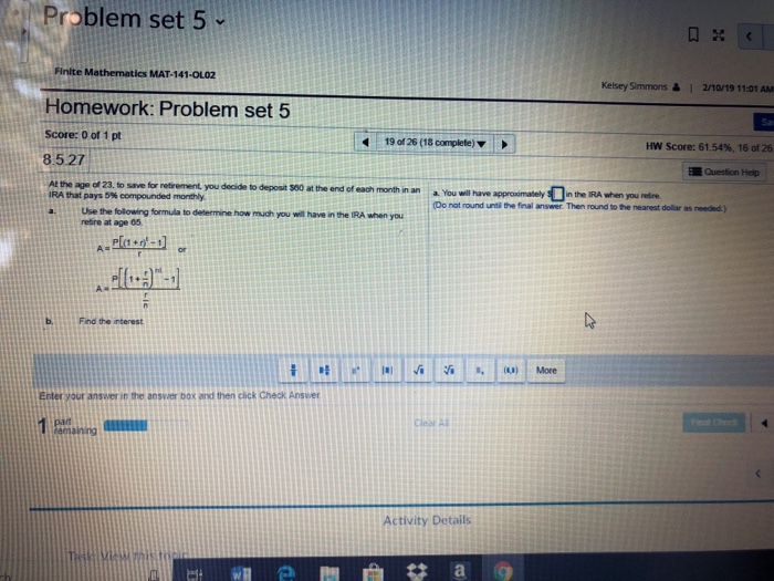 Solved Problem set 5 Finite Mathematics MAT-141-OLO2 Ketsey | Chegg.com
