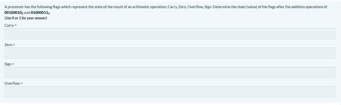 Solved A processor has the following flags which represent | Chegg.com