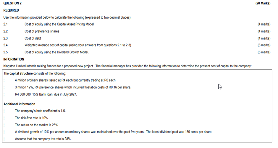 Solved QUESTION 2 (20 Marks) REQUIRED Use the information | Chegg.com