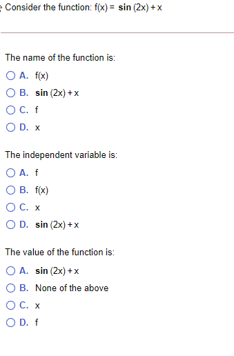 Solved Consider the function: f(x) = sin (2x) +X The name of | Chegg.com