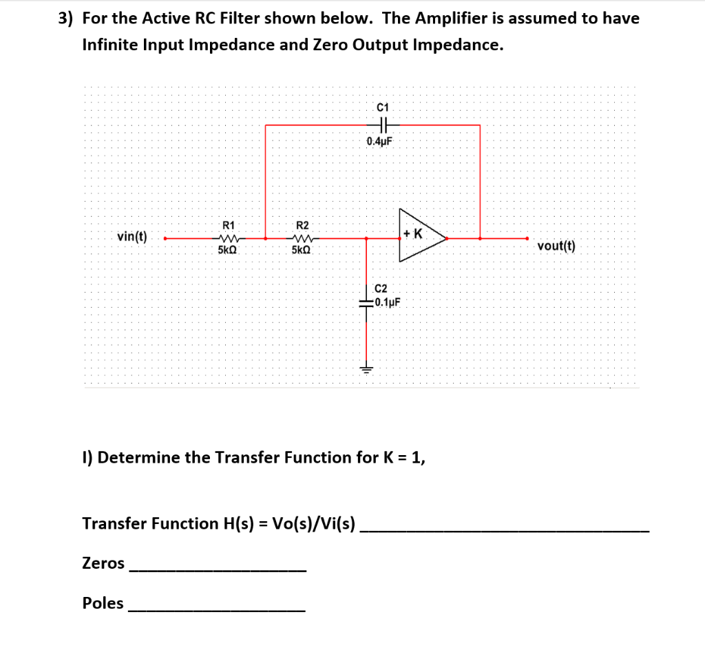 Solved 3) For the Active RC Filter shown below. The | Chegg.com