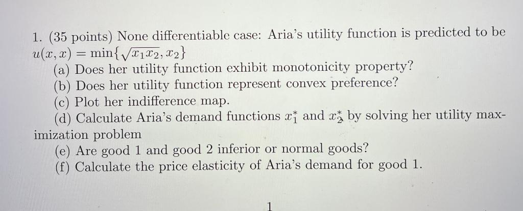 Solved 1. (35 points) None differentiable case: Aria's | Chegg.com