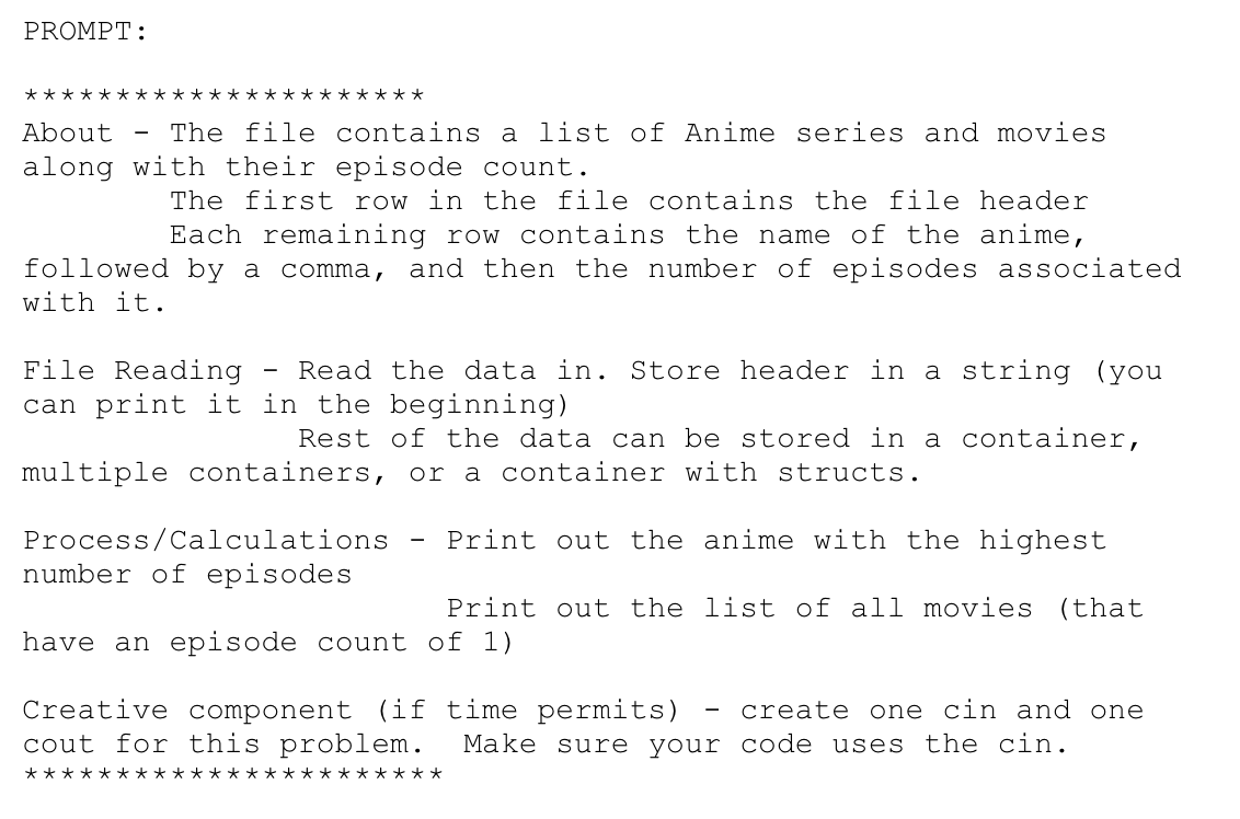 Solved About - The file contains a list of Anime series and | Chegg.com