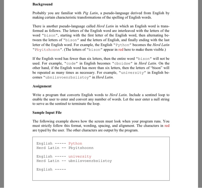 Solved Background Probably you are familiar with Pig Latin, | Chegg.com ...