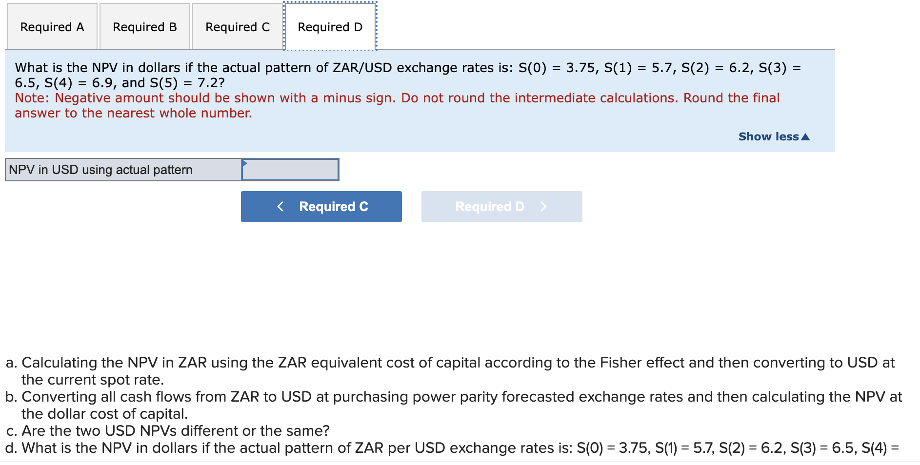 Solved Converting all cash flows from ZAR to USD at | Chegg.com