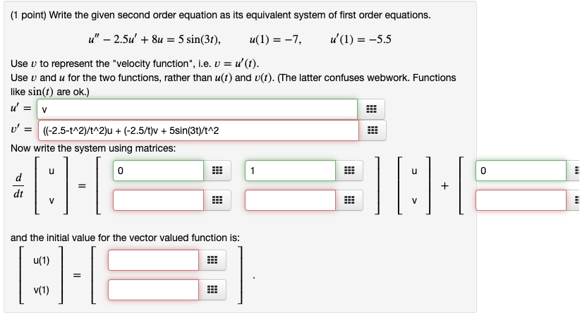 Solved (1 point) Write the given second order equation as | Chegg.com