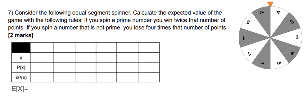 Solved 7) Consider the following equal-segment spinner. | Chegg.com