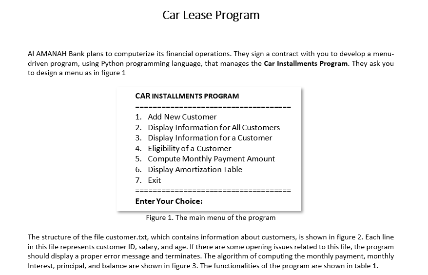 Solved Car Lease Program Al AMANAH Bank plans to computerize | Chegg.com