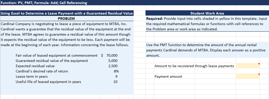 Solved Function: PV, PMT; Formula: Add; Cell Referencing | Chegg.com