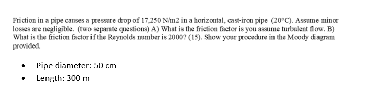 Solved Friction in a pipe causes a pressure drop of 17,250 | Chegg.com