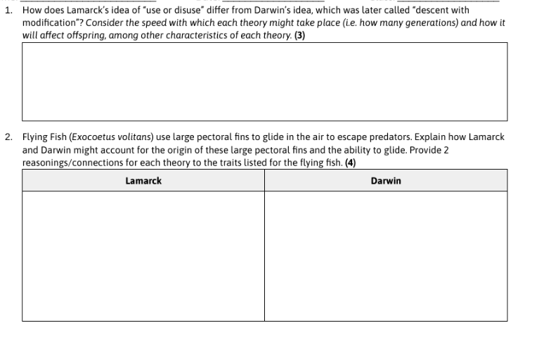 Solved 1. How does Lamarck's idea of "use or disuse" differ | Chegg.com