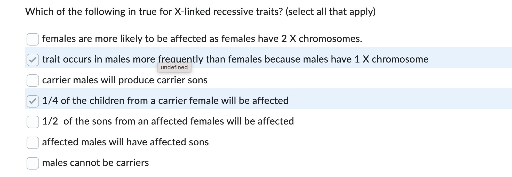 Solved Which of the following in true for X-linked recessive | Chegg.com