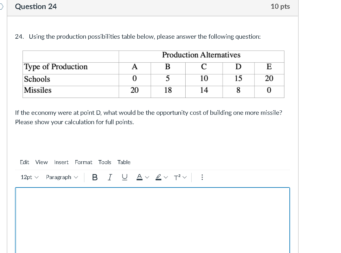 Solved 23. Using the production possibilities table below, | Chegg.com