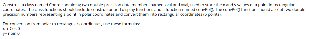 Construct A Class Named Coord Containing Two 