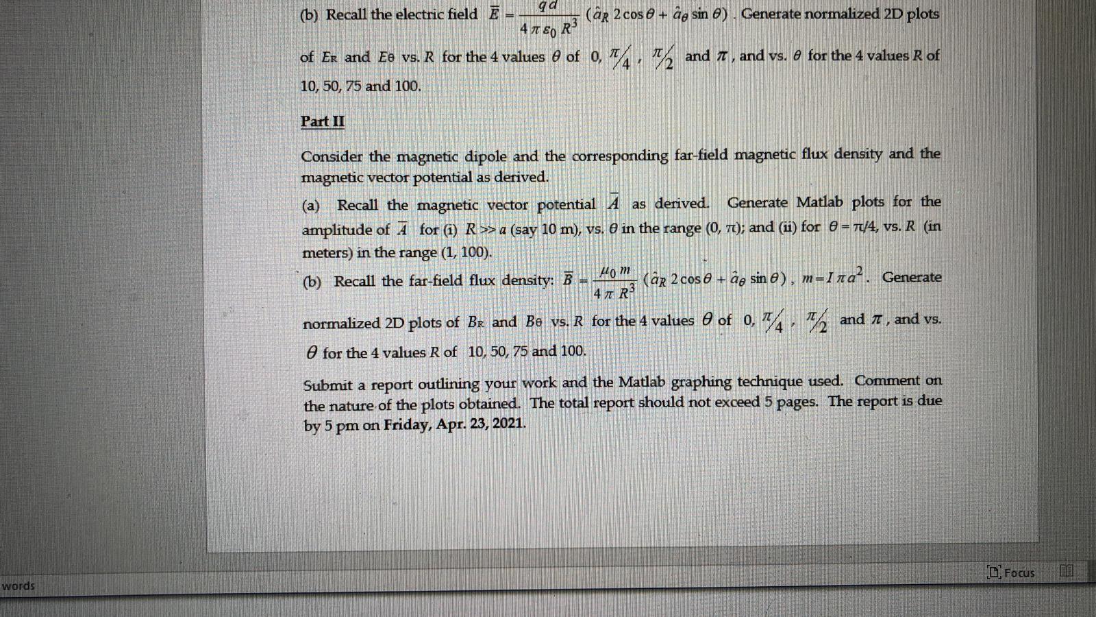 Solved ECE 332: Electromagnetics I Computer Project Spring | Chegg.com
